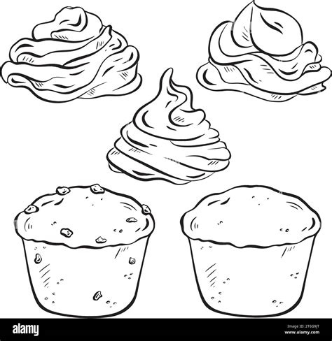 hand drawn vector sketch muffin builder various bases plain chocolate chip and cookie chunks