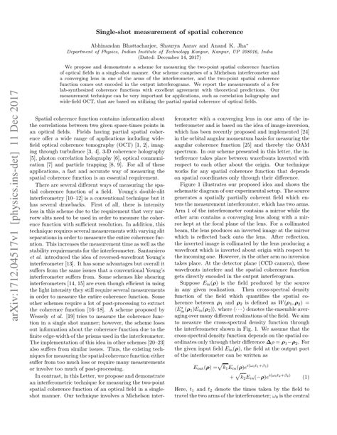 Pdf Single Shot Measurement Of Spatial Coherence
