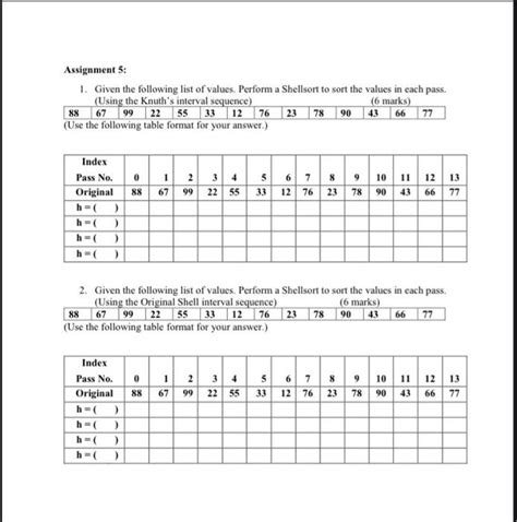 Solved Assignment 5 1 Given The Following List Of Values