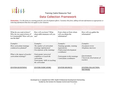 Data Collection Framework Training Cadre Resource Tool Data