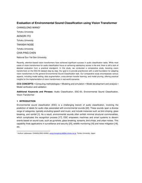 Pdf Evaluation Of Environmental Sound Classification Using Vision Transformer