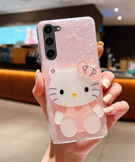 [주문제작 💕] 키티 거울 미러 자개 키즈폰 핑크 케이스 갤럭시 S24 S23 S22 A24 A25 아이폰 15 14 13 미니