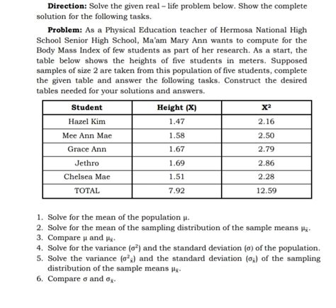 Solved Direction Solve The Given Real Life Problem Below Show The