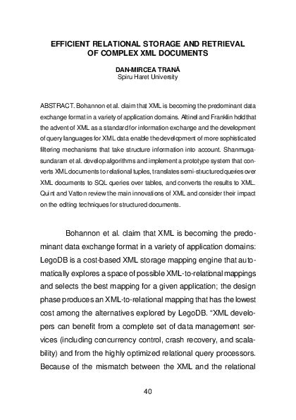 Pdf Efficient Relational Storage And Retrieval Of Xml Documents