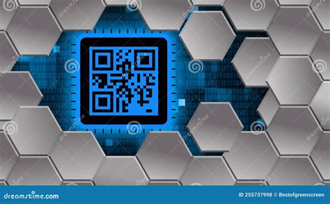 Image Of Qr Code Behind A Cutout Of A Mosaic Of Hexagons Stock