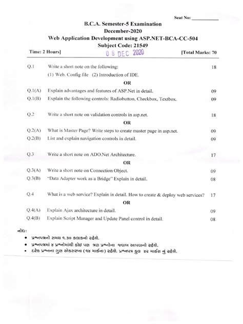 Bca 5 Sem Web Application Development Using Asp Dot Net 21549 Dec 2020