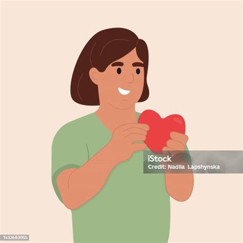 자원 봉사 소녀 애정과 감사의 감각을 가진 사람은 자신의 지원과 사랑을 제공합니다 흰색 배경에 고립 된 벡터 플랫 일러스트레이션