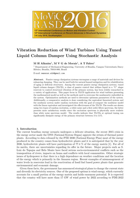 Pdf Vibration Reduction Of Wind Turbines Using Tuned Liquid Column