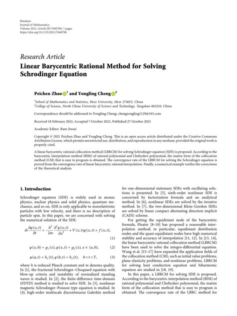 Pdf Linear Barycentric Rational Method For Solving Schrodinger Equation