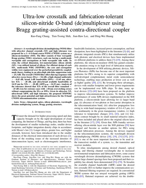 Pdf Ultra Low Crosstalk And Fabrication Tolerant Silicon Nitride O Band De Multiplexer Using