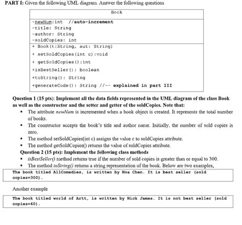 solved part i given the following uml diagram answer the