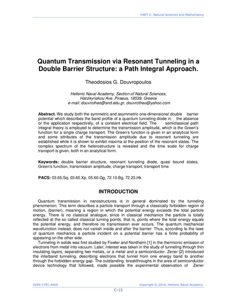 Pdf Quantum Transmission Via Resonant Tunneling In A Double Barrier