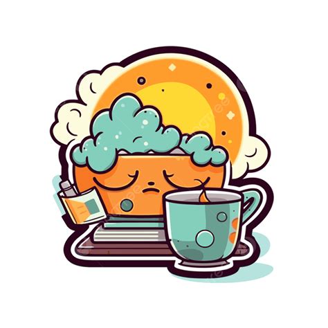 커피와 만화 아이콘 클립 아트에 대한 재미있는 만화 만화 및 스티커 벡터 고립 된 만화 아침 작업 스티커 디자인 상표 Png 일러스트 및 벡터 에 대한 무료 다운로드