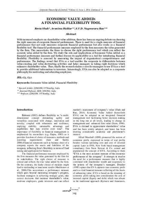Pdf Economic Value Added A Financial Flexibility Tool
