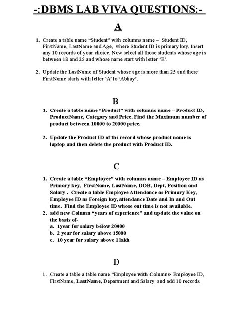 Dbms Lab Viva Questions Dbms Lab Viva Questions A 1 Create A Table
