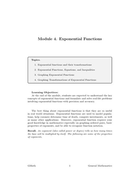 Genmath Module 4 Pdf Exponential Function Function Mathematics