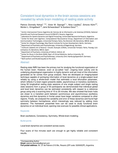 Pdf Consistent Local Dynamics In The Brain Across Sessions Are Revealed By Whole Brain