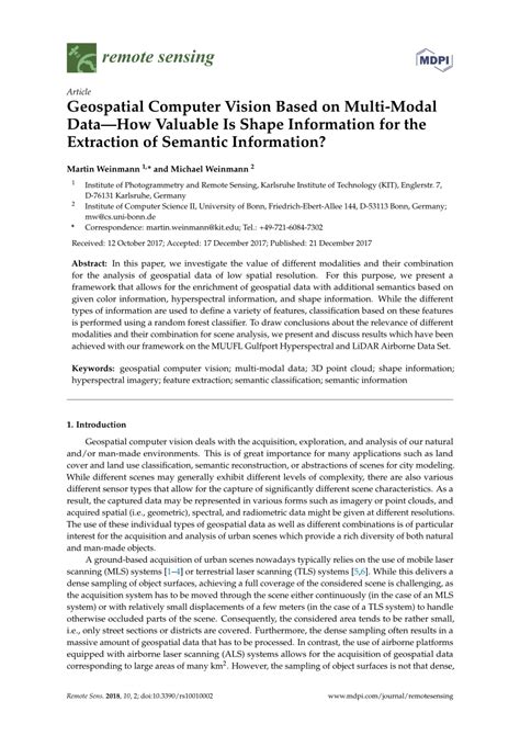 pdf geospatial computer vision based on multi modal data—how valuable is shape information for