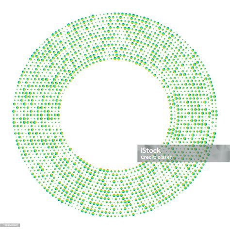 동심원의 원 접선을 따라 균일하게 간격이 있는 무지개 색 점 원형에 대한 스톡 벡터 아트 및 기타 이미지 원형 작은 점 연결하기 Istock