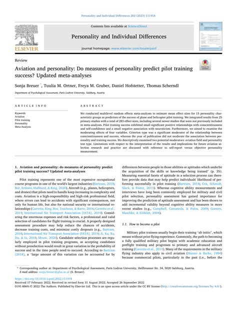 Pdf Aviation And Personality Do Measures Of Personality Predict Pilot Training Success