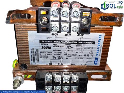 Gs Tpz0200 01733 0700 3 Phase Isolation Transformer 200va Pri 400v Sec 2n 110v Industrial Sol