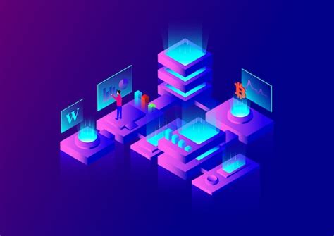 서버 룸 랙 블록 체인 기술 토큰 Api 액세스 데이터 센터 무료 벡터