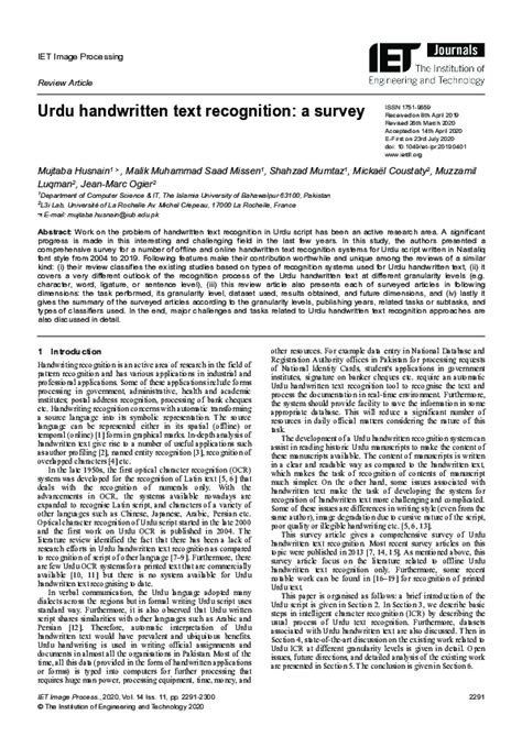 Pdf Urdu Handwritten Text Recognition A Survey