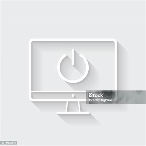 전원 버튼이 있는 데스크톱 컴퓨터입니다 빈 배경에 긴 그림자아이콘 플랫 디자인 3차원 형태에 대한 스톡 벡터 아트 및 기타 이미지 3차원 형태 개념 공란 Istock