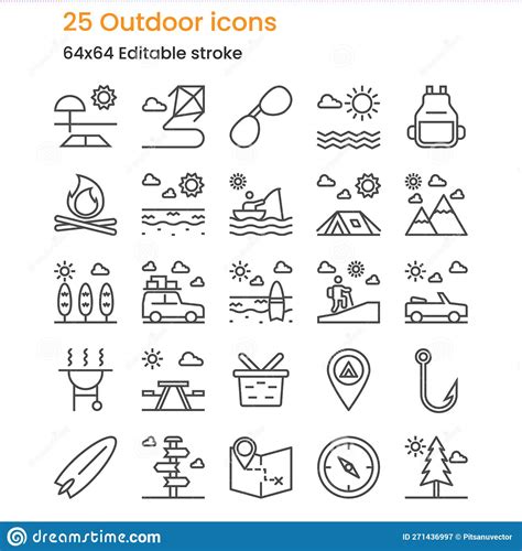 Set Of Outdoor Icons Outline Style Stock Vector Illustration Of Element Growth 271436997