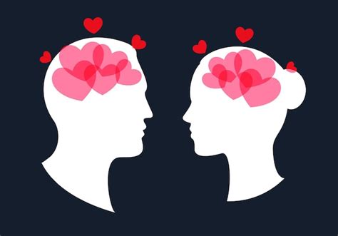 Jongen En Meisje Hoofd Silhouet Met Hart Hersenen Liefde Symbool Voor