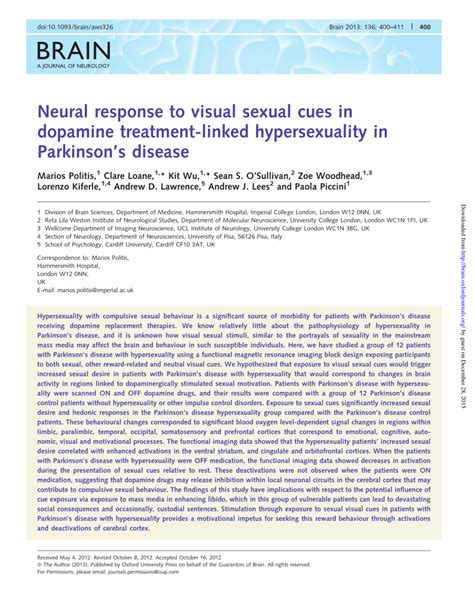 Pdf Neural Response To Visual Sexual Cues In Dopamine Treatment Linked Hypersexuality In