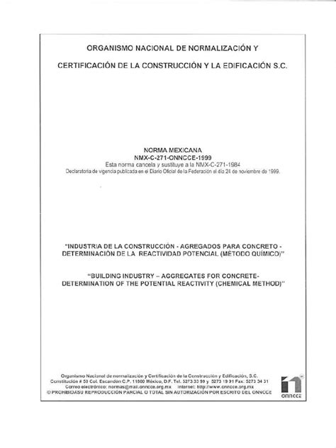 Nmx C 271 1999 Agregados Det De Reactividad Potencial Método Químico Pdf