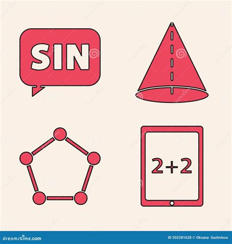 Set Tablet With Calculator Mathematics Function Sine Geometric Figure Cone And Geometric