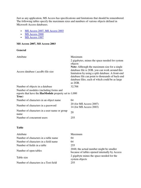 Microsoft Access Limitations Pdf Microsoft Access Database Index