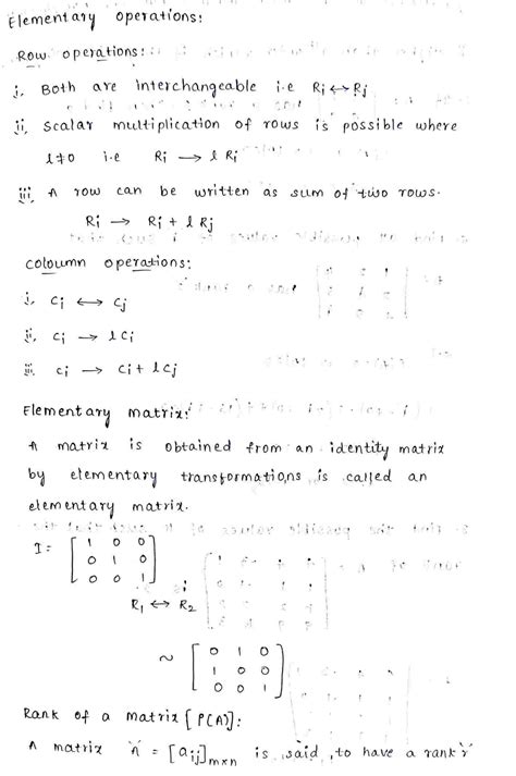 Rank Of A Matrix Hand Written Notes In Format