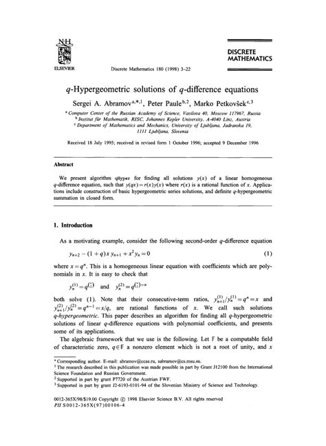 Pdf Q Hypergeometric Solutions Of Q Difference Equations
