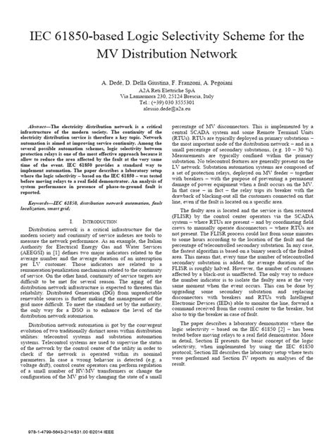 Iec 61850 Based Logic Selectivity Scheme For The Mv Distribution Network Pdf Electrical