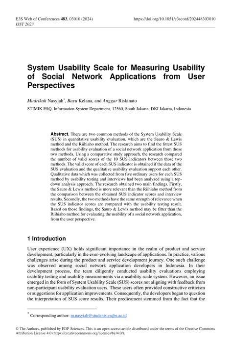 Pdf System Usability Scale For Measuring Usability Of Social Network Applications From User