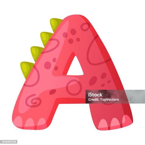 모음 문자 공룡 글꼴입니다 공룡 알파벳 귀여운 공룡 효과 빨간 글자 기호 어린이를 위한 Abc 보육원 생일 파티 디자인 만화 벡터 일러스트레이션 공룡에 대한 스톡 벡터 아트