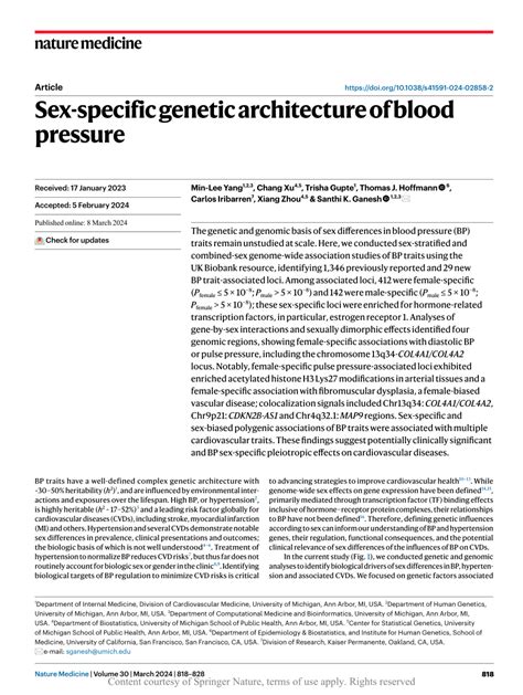 Sex Specific Genetic Architecture Of Blood Pressure