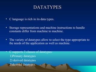Constants Variables And Datatypes In C Ppt