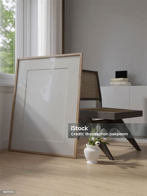 모형 포스터 나무 프레임 빈 그림 인테리어 수직 바닥 그림 3d 렌더링 0명에 대한 스톡 사진 및 기타 이미지 0명 3차원 형태 가구 Istock