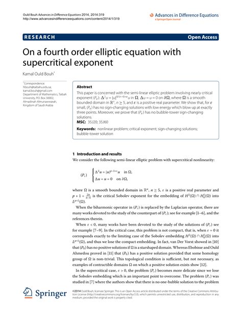Pdf On A Fourth Order Elliptic Equation With Supercritical Exponent