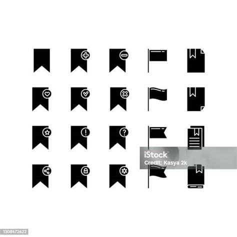 북마크 벡터 아이콘 세트입니다 세트는 좋아하는 웹 사이트 책갈피 폴더 문서 페이지 책 플래그 별아이콘이 포함되어 있습니다 그래픽 및 웹 디자인을 위해 격리된 블랙