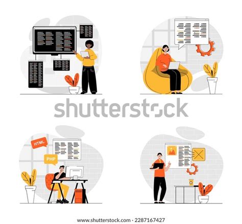 Programming Concept Character Set Collection Scenes Stock Vector Royalty Free 2287167427