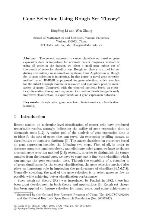 Pdf Gene Selection Using Rough Set Theory