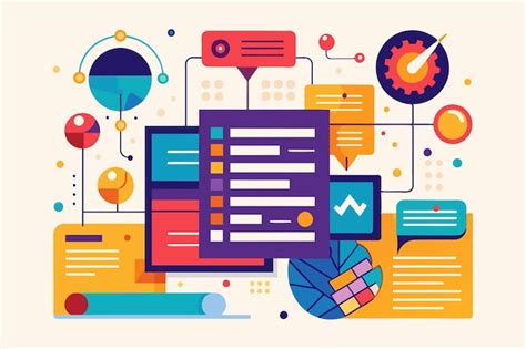 Colorful Illustrations Depict Various Data Visualization Elements Alongside Communication Icons