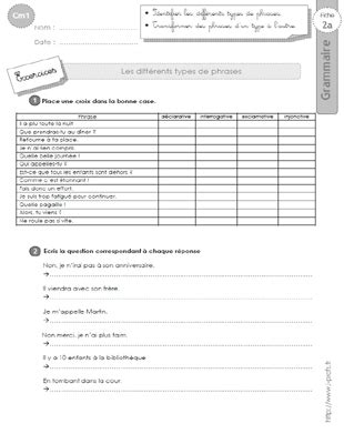 Cm Exercices Les Types De Phrases