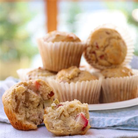 Quick Easy Healthy Strawberry Rhubarb Oatmeal Yogurt Muffins
