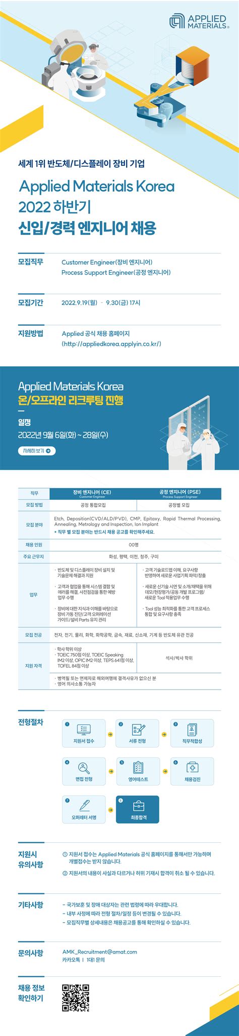 어플라이드 머티어리얼즈 코리아 채용공고 신입경력 엔지니어 채용 2022년 채용